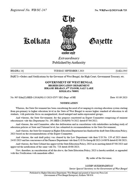 West Bengal State Education Policy 2023 Pdf Vocational Education