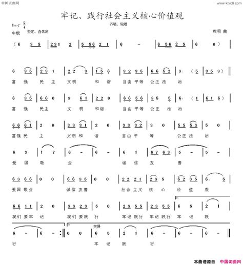 牢记、践行社会主义核心价值观简谱 吉他弹唱
