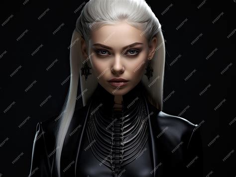 Premium Ai Image A Woman With Long White Hair And Black Leather Jacket
