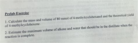 Solved Prelab Exercise 1 Calculate The Mass And Volume Of