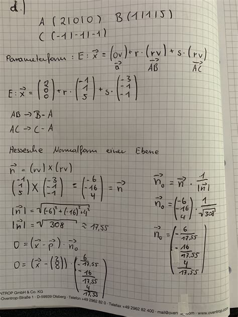 Mathefragende Ebene Als Hessesche Normalform Darstellen