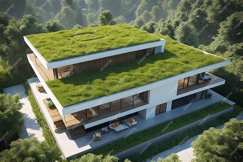 Premium Photo Sustainable Green Roof Residence