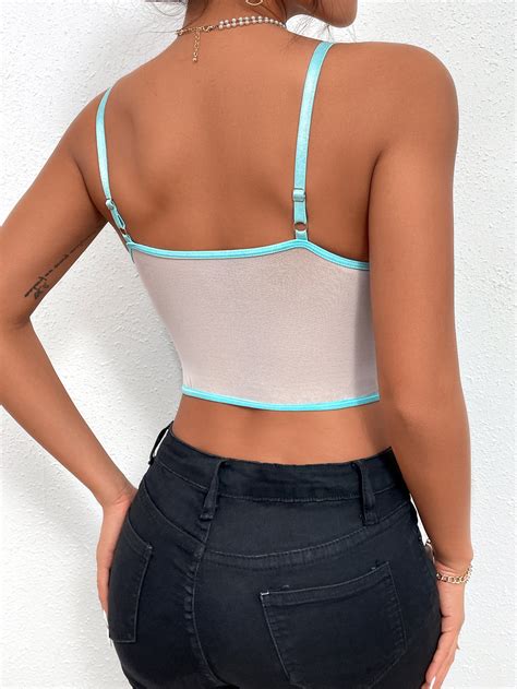 Sheer Mesh Back Lace Cami Top SHEIN USA