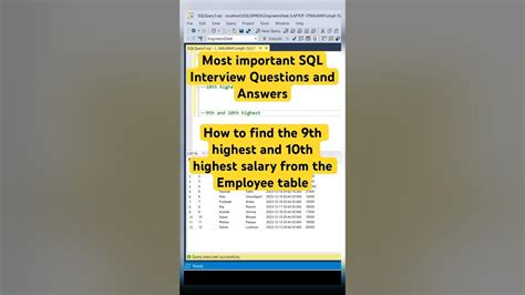 How To Find The 9th And 10th Salary From The Employee Table Shorts Coding Sql Sqlqueries