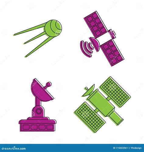 Sattelite Icon Set Color Outline Style Stock Vector Illustration Of Data Global 115022061