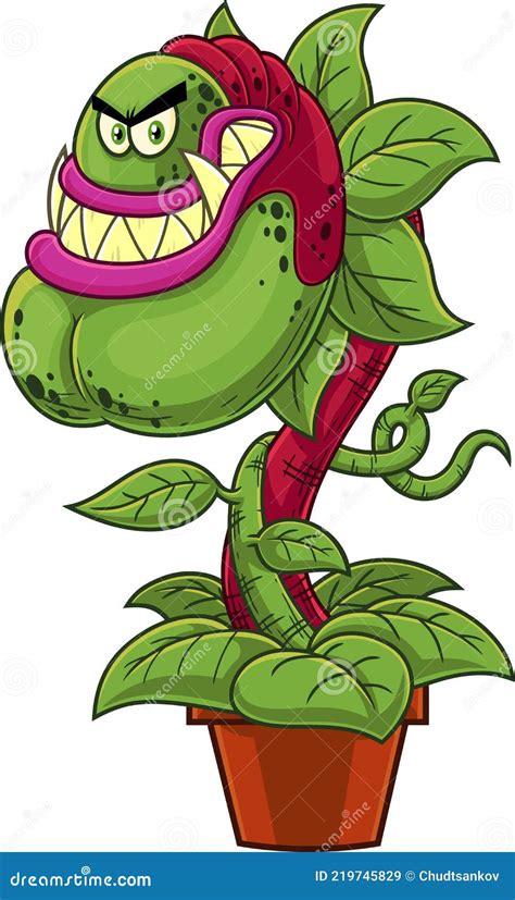 Angry Evil Carnivorous Plant Cartoon Character Stock Vector