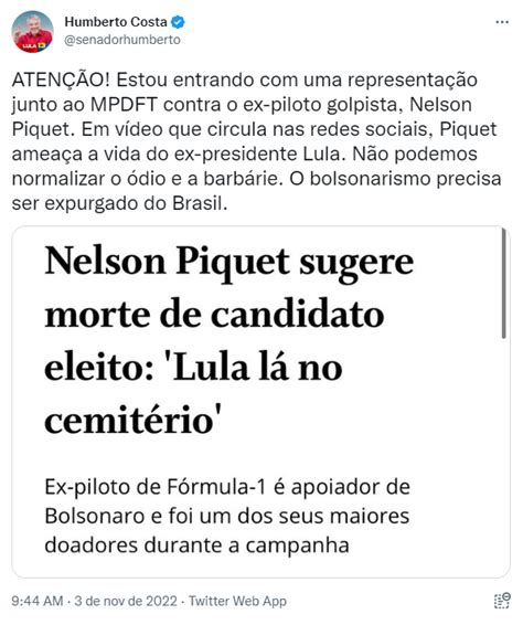 Nelson Piquet Será Investigado Pelo Mpf Após Lula No Cemitério