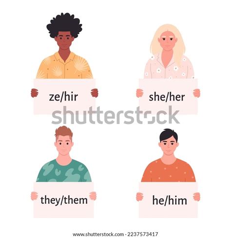 Men Holding Sign Gender Pronouns She Stock Vector Royalty Free
