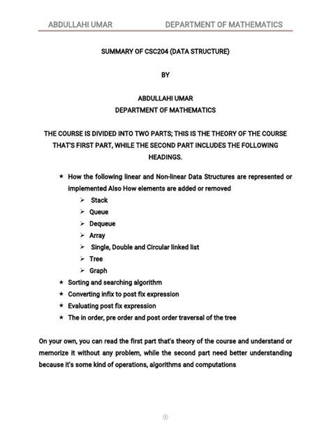 summary of csc204 data structure pdf