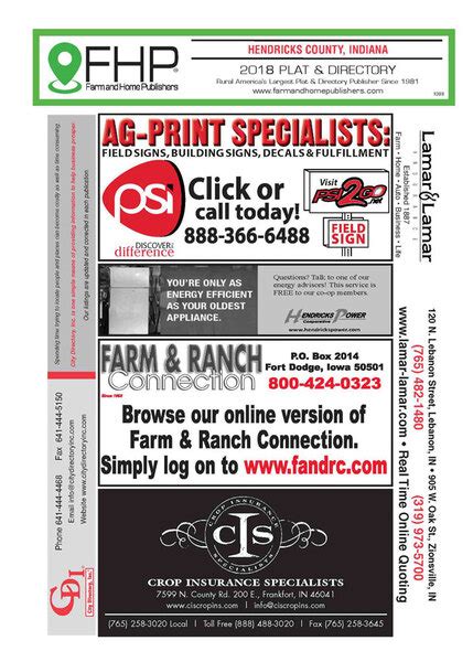 Hendricks County In Plat And Directory Book Farm And Home Publishers