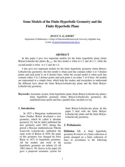 Some Models Of The Finite Hyperbolic Geo 1 Pdf Hyperbolic