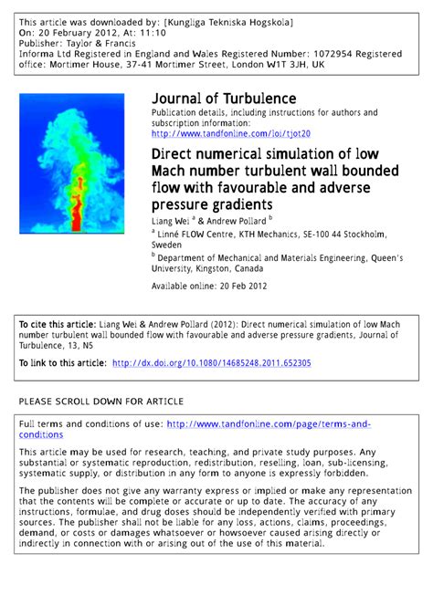 Pdf Direct Numerical Simulation Of Low Mach Number Turbulent Wall