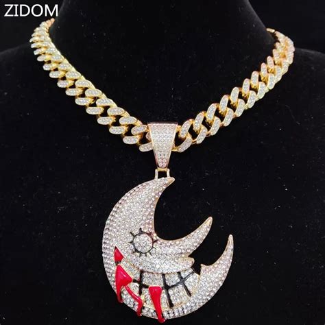 Colar De Pingente Hip Hop Moon Para Homens E Mulheres Corrente Cubana