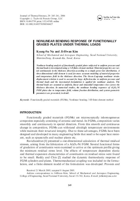 Pdf Nonlinear Bending Response Of Functionally Graded Plates