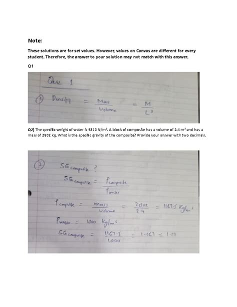 Quiz1 Practice Problems CE 3305 Note These Solutions Are For Set Values However Values On