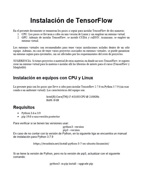 Instalación De Tensorflow Pdf Arquitectura X86 Ciencias De La Computación