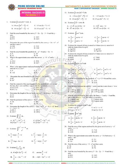 71 Integral Calculus 01 Problems Pdf