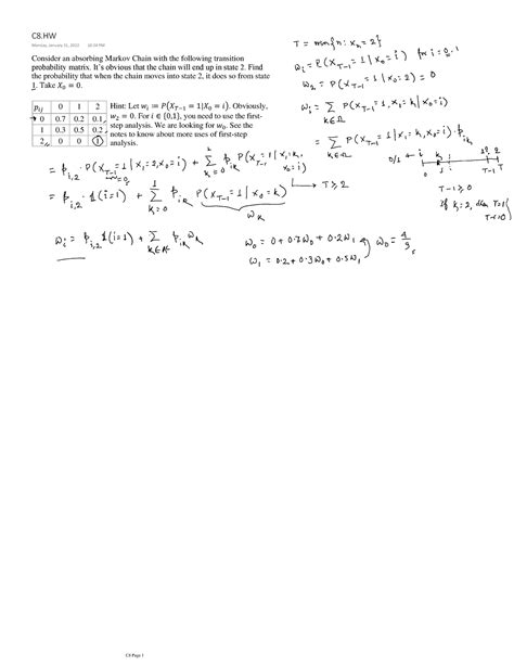 C8 Lecture Note 8 Consider An Absorbing Markov Chain With The