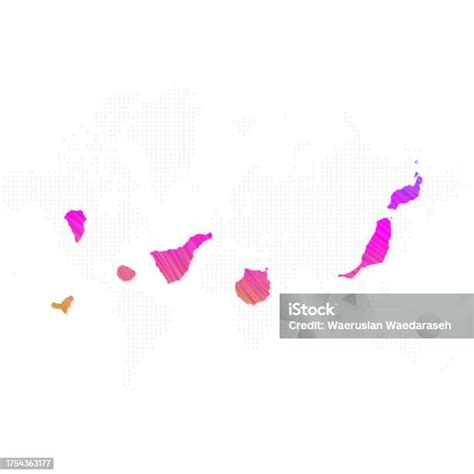 카나리아 제도는 다채로운 하프톤 그라데이션으로 지도에 표시됩니다 흰색 배경에 추상적인 선의 미래 기하학적 패턴 0명에 대한 스톡 벡터 아트 및 기타 이미지 Istock