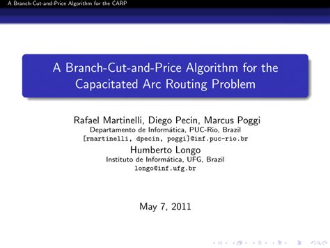 PDF A Branch Cut And Price Algorithm For The Capacitated Arc Routing Problem