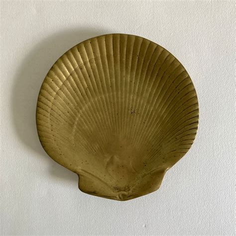 20th Century Solid Brass Shell Bowl Trinket Dish Patinated Brass