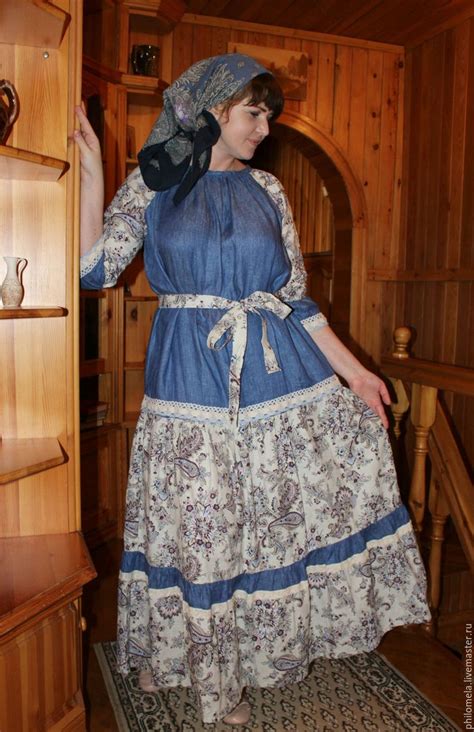 Купить Платье в народном стиле Хозяюшка комбинированный цветочный народный стиль платье