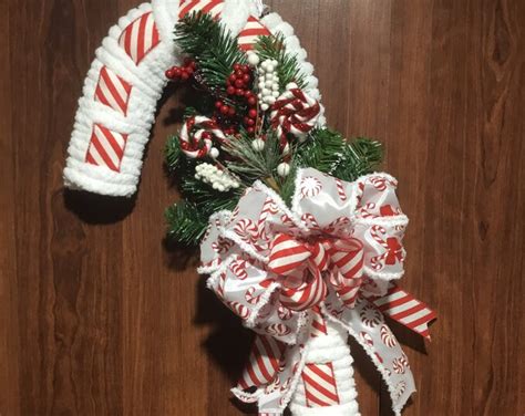 Candy Cane Yarn Ribbon Wreathdoor Hanger Etsy