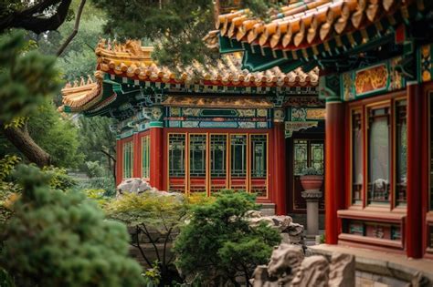 Premium Photo A Chinese Style Building Surrounded By Trees And Rocks