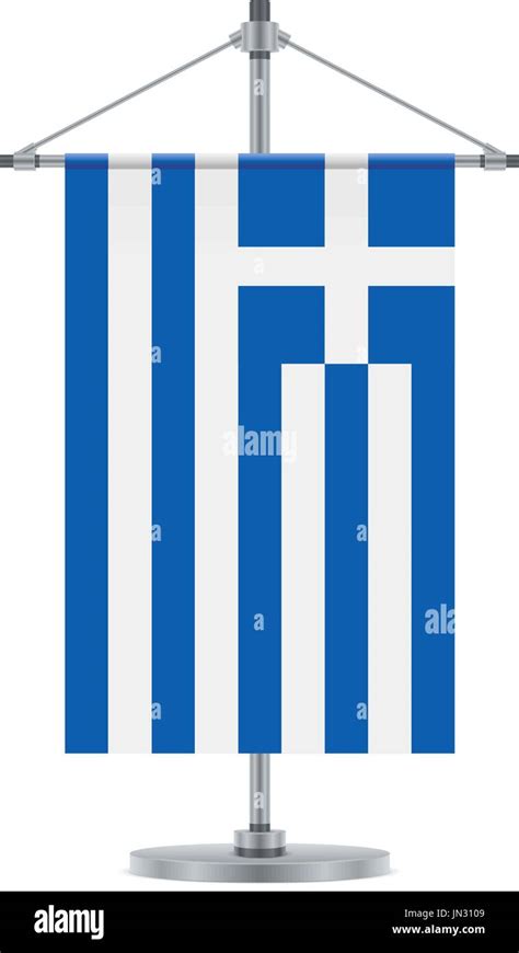 Flag Design Greek Flag On The Cross Metallic Pole Isolated Template For Your Designs Vector