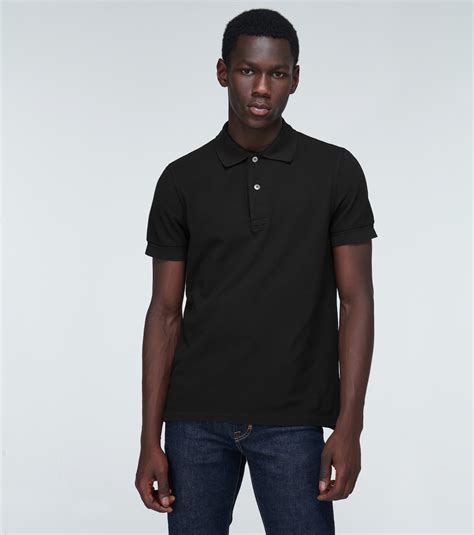 Short Sleeved Cotton Polo Shirt In Black Tom Ford Mytheresa