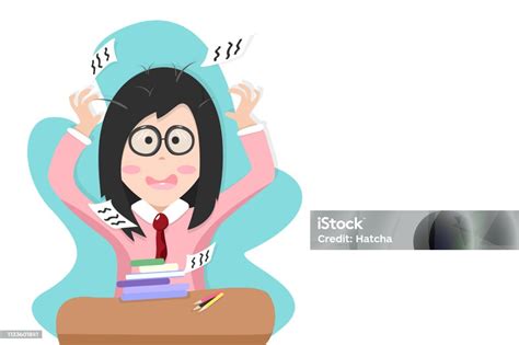 학교로 돌아가기 여 자가 신경 검사 테스트 사람 학생 만화 캐릭터 벡터 일러스트 레이 션 불안에 대한 스톡 벡터 아트 및 기타