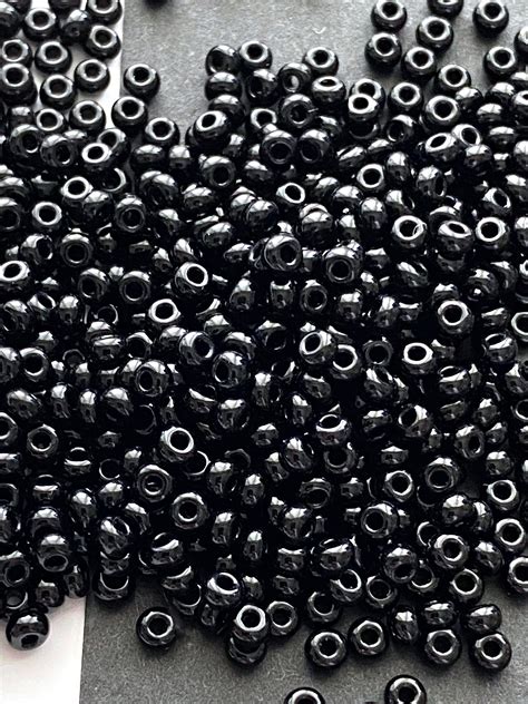Black Seed Bead Size 8 And 11 Black Beads Tiny Black Round Beads Preciosa Opaque Beads Round