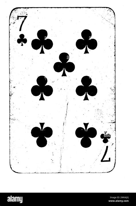 A Vintage Seven Of Clubs Playing Card In Black And White Isolated On A White Background Stock