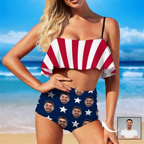 Custom Face Flag Bikini Personalized Ruffle Sexy Hot Bikini Summer