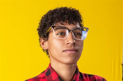 Premium Photo Woman Lgbt Wearing Glasses In A Plaid Shirt