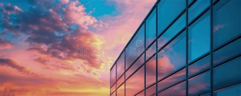 Modern Architecture Design Sleek Glass Building Reflecting Sunset Sky