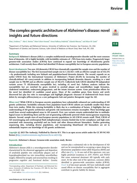 Pdf The Complex Genetic Architecture Of Alzheimers Disease Novel Insights And Future Directions