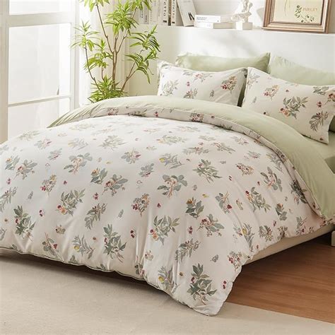 Accotia Sage Green Duvet Cover Set King Size Floral Bedding Set 3