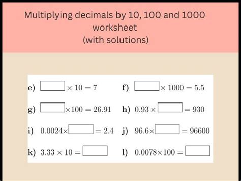 Multiplying Decimals By And Worksheet With Solutions Teaching Resources