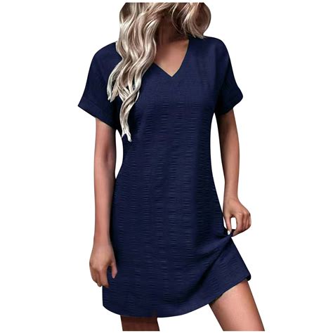 Efsteb Dresses For Women 2025 V Neck Loose Dress Short Sleeve Casual