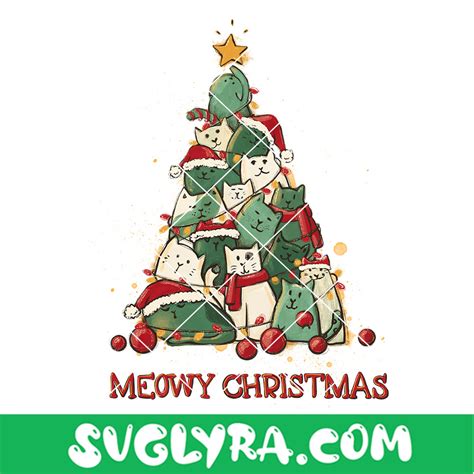 Meowy Christmas Tree Png Winter Png Christmas Cat Png Holiday Png