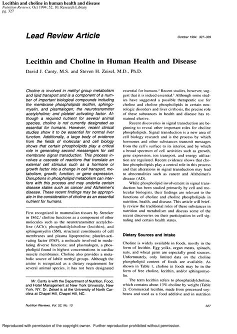 Pdf Lecithin And Choline In Human Health And Disease