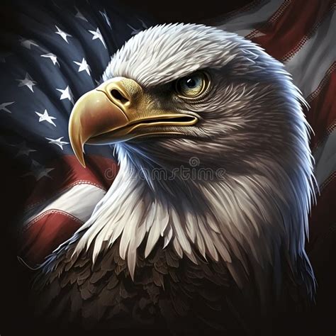 Ai Generated Illustration From Bald Eagle Upfront American Flag Stock