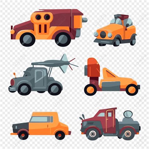 흰색 배경에 고립 된 만화 차량의 평면 세트 차량 클립 아트 벡터 Png 일러스트 무료 다운로드 Lovepik