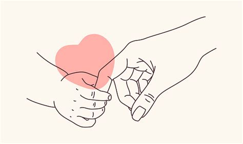 큰 손을 들고 있는 작은 손은 보살핌 사랑 신뢰를 상징하며 감정적 호소를 위한 추상적인 하트 모양 요소가 있습니다 미니멀리즘