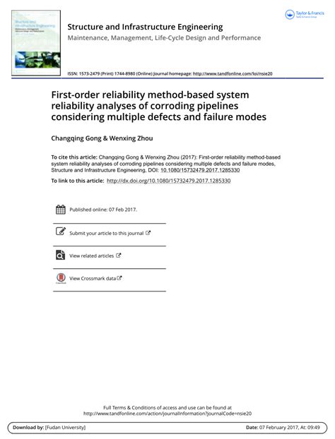 Pdf First Order Reliability Method Based System Reliability Analyses Of Corroding Pipelines