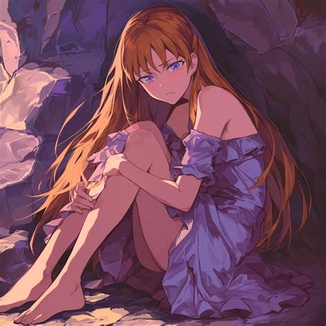 Anime Girl Sitting On The Ground With Her Legs Crossed Generative Ai