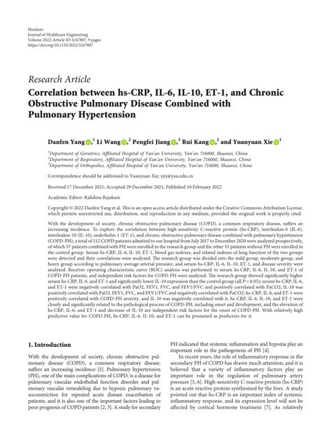 Pdf Correlation Between Hs Crp Il 6 Il 10 Et 1 And Chronic
