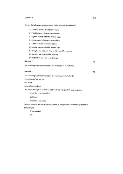 Prolog Past Paper Questions COS4851 Studocu