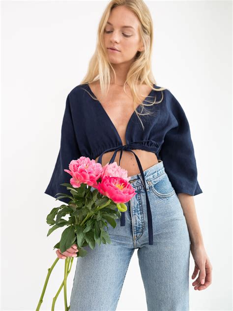 MELISSA Linen Tie Front Crop Top Love And Confuse